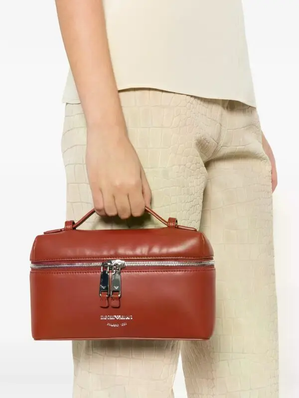 Emporio Armani Logo-print Leather Makeup Bag - Brown