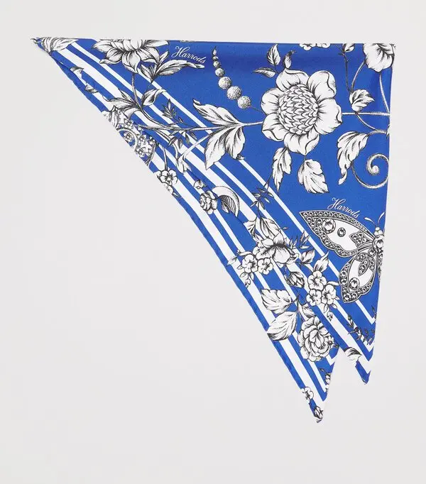 Harrods Silk Gilded Butterfly Print Scarf - Blue