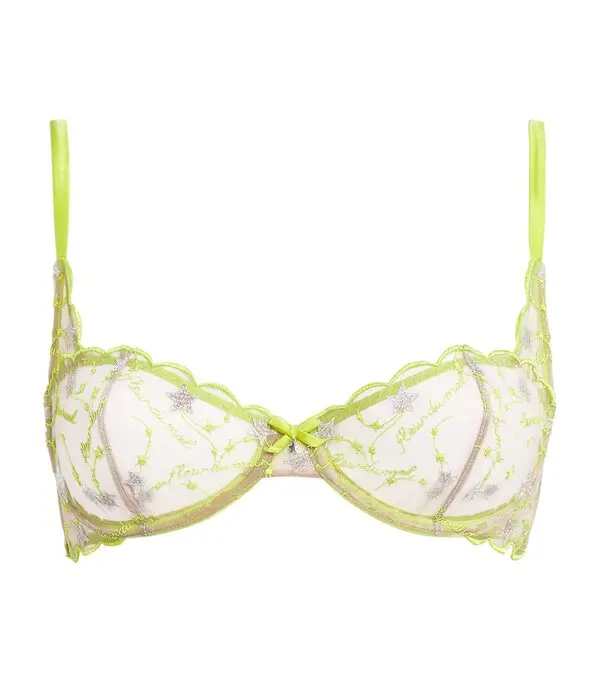 FLEUR DU MAL Silk Embroidered Étoile Balconette Bra - Yellow
