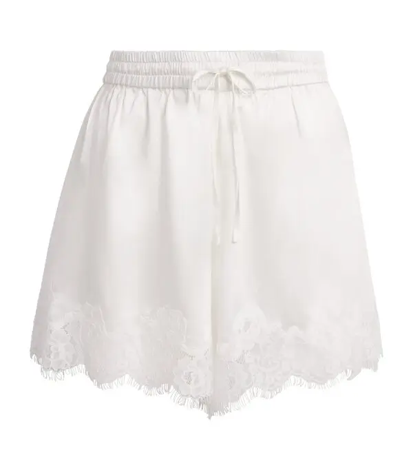 FLEUR DU MAL Stretch-silk Lace-trimmed Juliet Shorts - Ivory