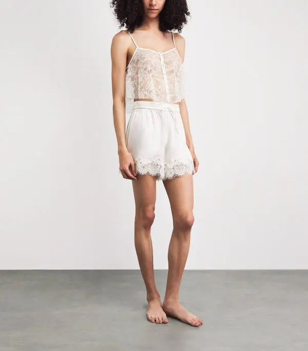 FLEUR DU MAL Stretch-silk Lace-trimmed Juliet Shorts