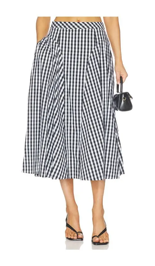 MILLY Robin Gingham Midi Skirt - Black & White