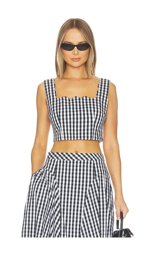MILLY Mia Gingham Top - Black & White