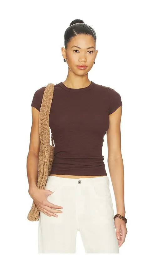 Enza Costa Textured Rib Cap Sleeve Crew - Chocolate