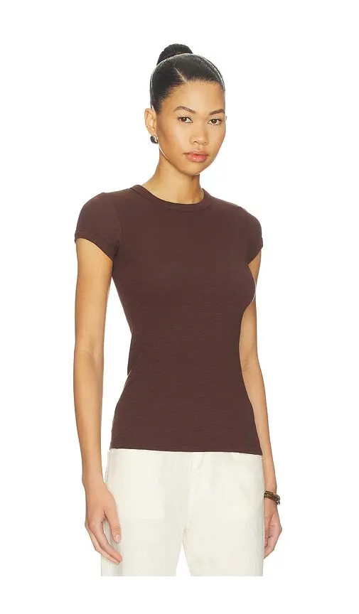 Enza Costa Textured Rib Cap Sleeve Crew