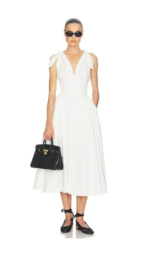 HELSA Fairweather Midi Dress In Stretch Cotton Sateen - Ivory