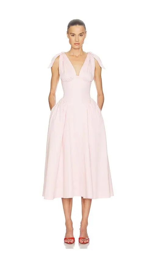 HELSA Fairweather Midi Dress In Stretch Cotton Sateen In Rose - Tea Rose