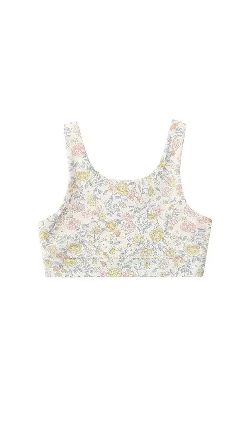 RYLEE + CRU Swift Sports Bra In White - Citron Bloom