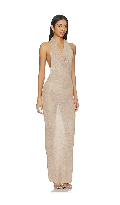 Superdown Brylee Knit Drape Maxi Dress - Nude Metallic