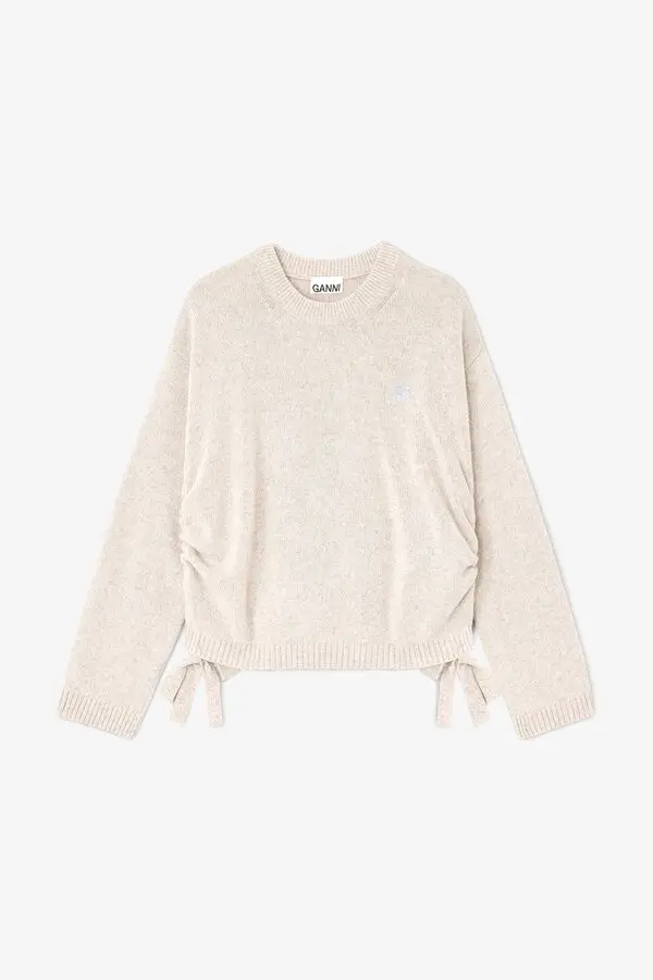 GANNI Wool Mix Sweater With Side Tie Detail - Beige