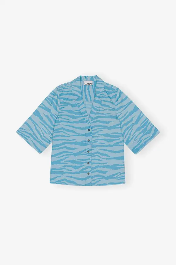 GANNI Printed Cotton Shirt - Blue