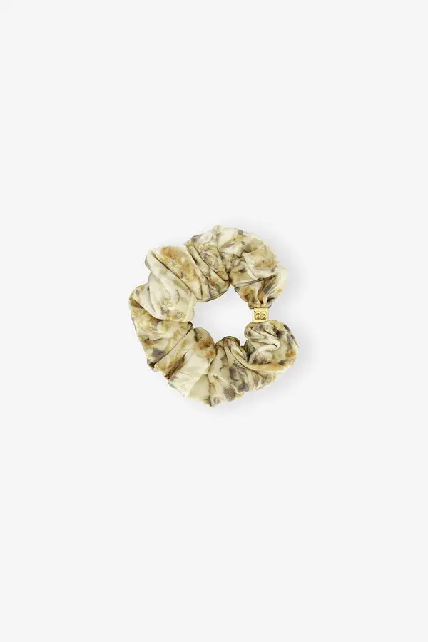 GANNI Floral Print Scrunchie - Beige