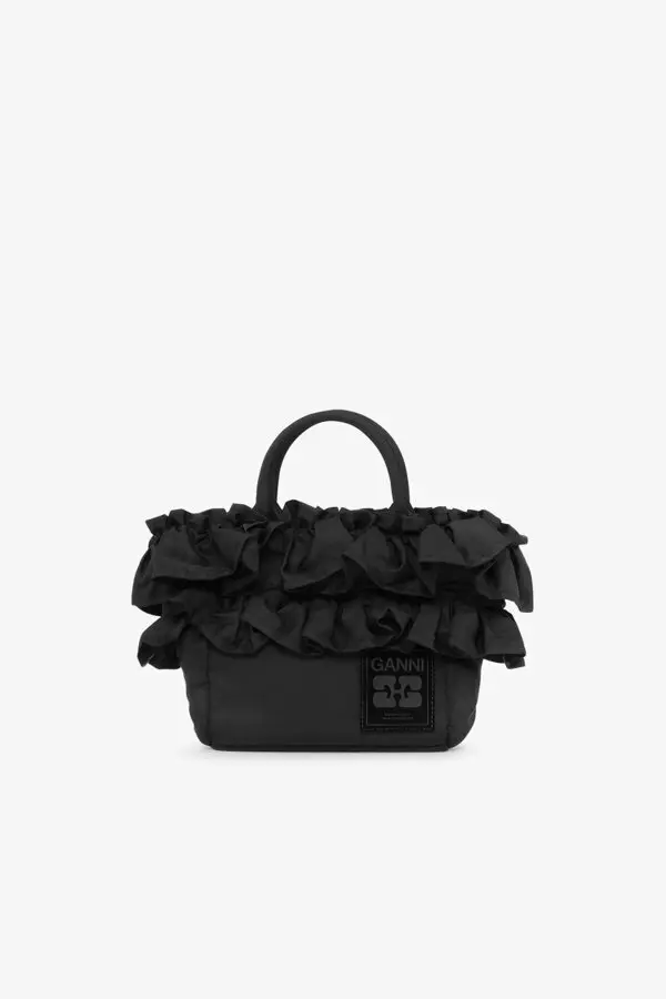 GANNI Mini Ruffle Tote - Black