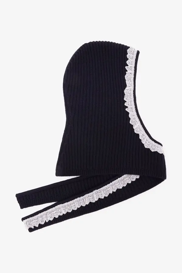 GANNI Ribbed Wool Balaclava - Navy