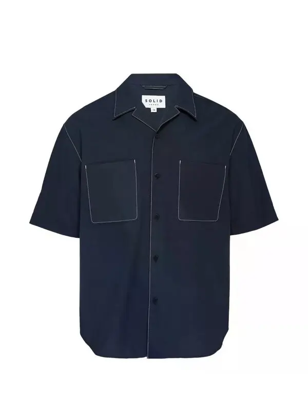 SOLID HOMME Contrast-stitch Patch-pocket Shirt