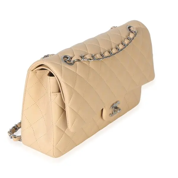 Chanel Quilted Lambskin Double Flap Bag - Beige