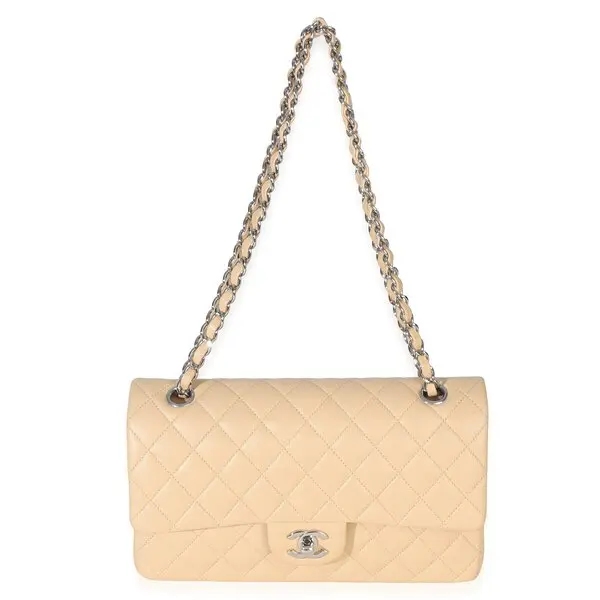 Chanel Quilted Lambskin Double Flap Bag - Beige