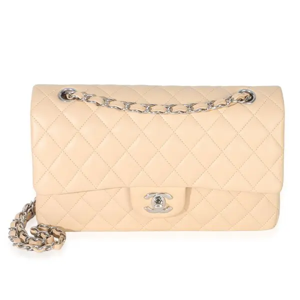 Chanel Quilted Lambskin Double Flap Bag - Beige