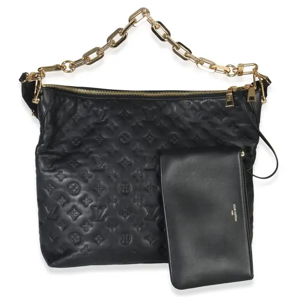 LOUIS VUITTON Monogram Embossed Lambskin Coussin Mm Hobo - Black