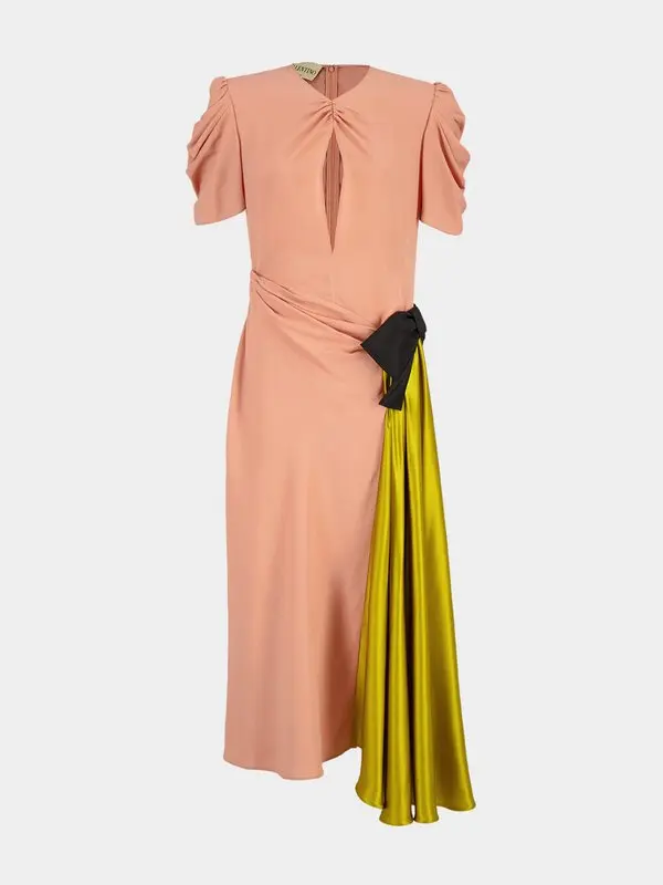 Valentino Garavani Draped Midi Dress With Contrast Panel