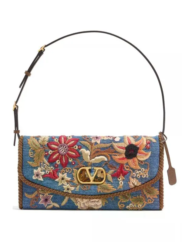 Valentino Garavani Small Embroidered Denim Shoulder Bag