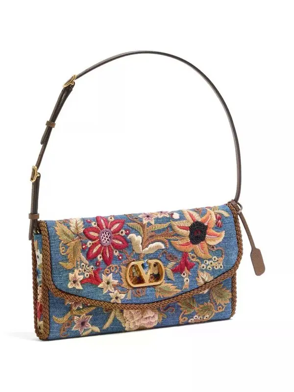 Valentino Garavani Small Embroidered Denim Shoulder Bag