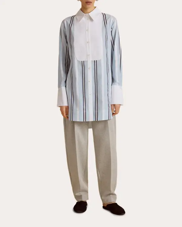 Marina Moscone Pinstripe Jacquard Slim Tuxedo Shirt