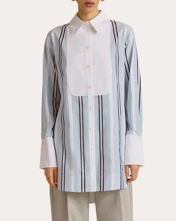 Marina Moscone Pinstripe Jacquard Slim Tuxedo Shirt