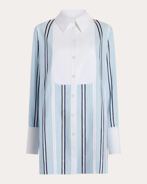 Marina Moscone Pinstripe Jacquard Slim Tuxedo Shirt