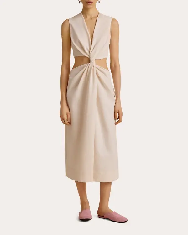 Marina Moscone Cotton Faille Cutout Twist Midi Dress
