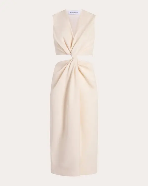 Marina Moscone Cotton Faille Cutout Twist Midi Dress