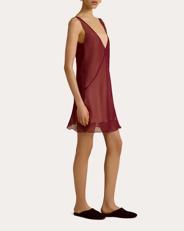 Marina Moscone Sheer Silk Chiffon Layered Slip Dress