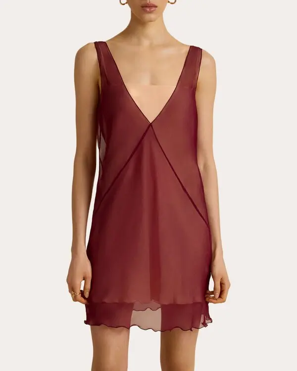 Marina Moscone Sheer Silk Chiffon Layered Slip Dress