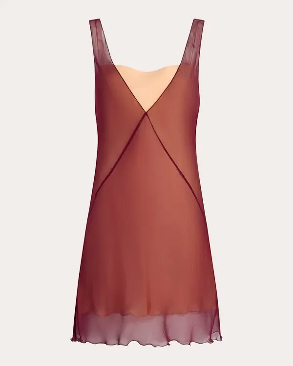 Marina Moscone Sheer Silk Chiffon Layered Slip Dress