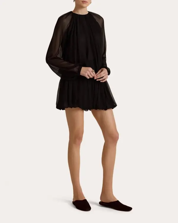 Marina Moscone Silk Chiffon Gathered Blouse - Black