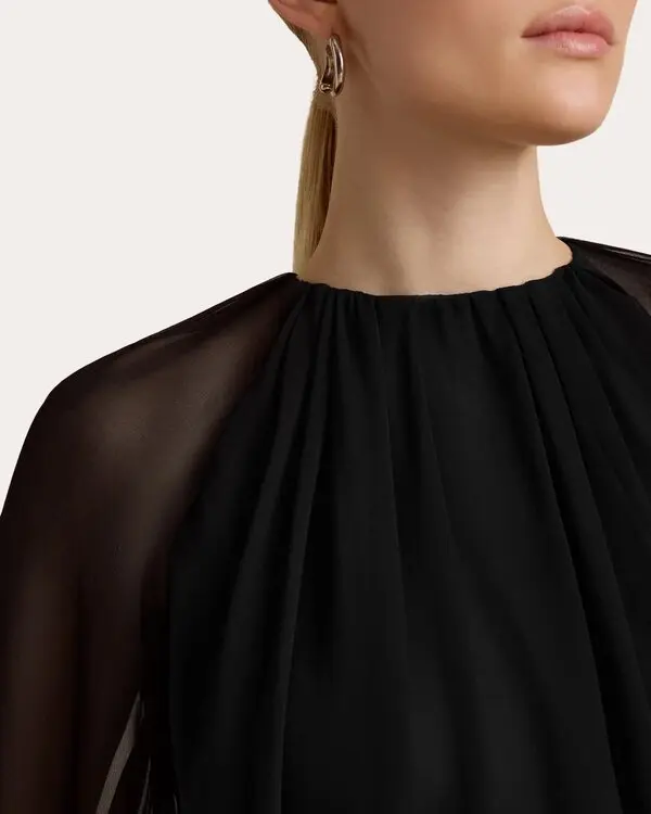 Marina Moscone Silk Chiffon Gathered Blouse - Black