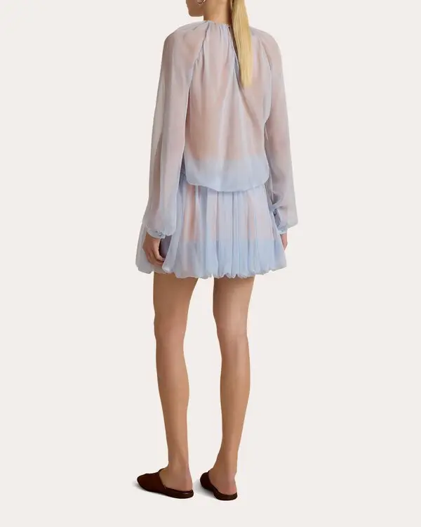 Marina Moscone Silk Chiffon Gathered Long-sleeve Blouse - Blue