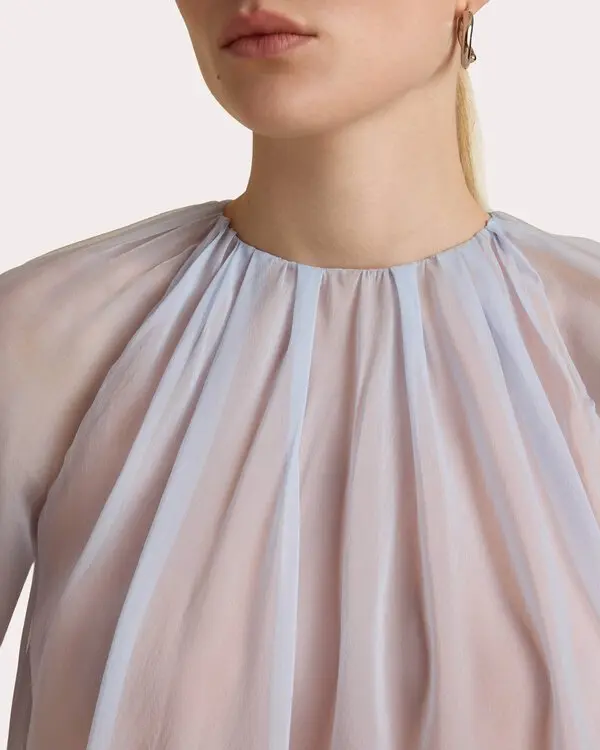 Marina Moscone Silk Chiffon Gathered Long-sleeve Blouse - Blue