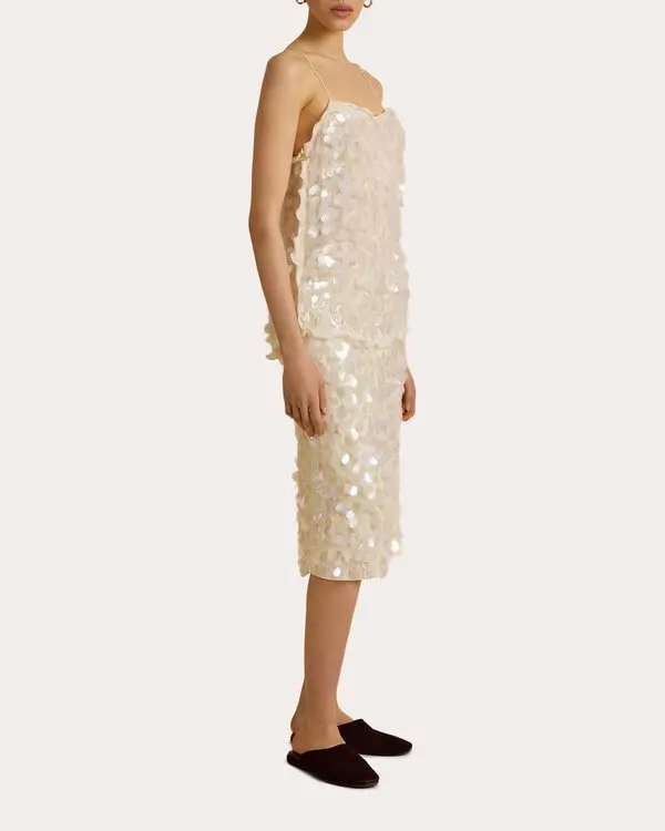 Marina Moscone Sequin Paillette Crepe Tubino Skirt - White
