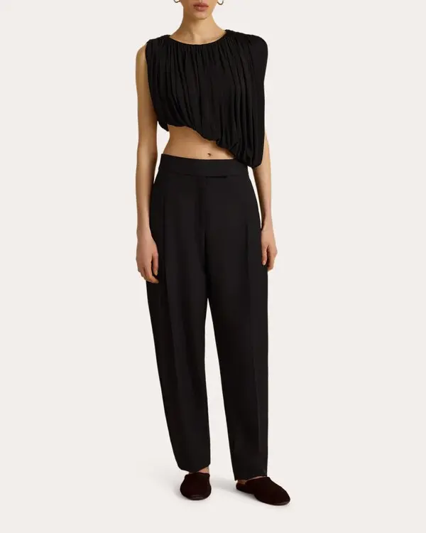 Marina Moscone Jersey Gathered Drape Asymmetric Crop Top - Black