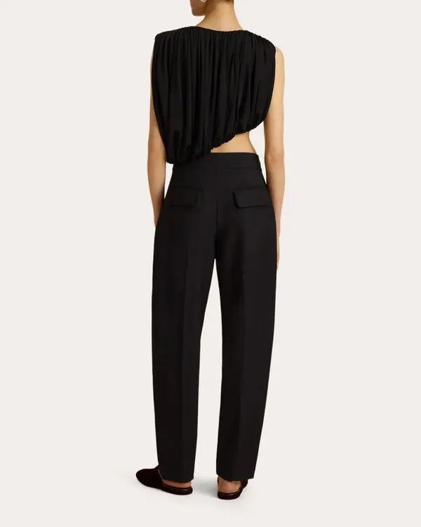Marina Moscone Jersey Gathered Drape Asymmetric Crop Top - Black