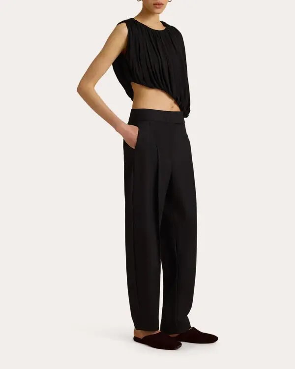 Marina Moscone Jersey Gathered Drape Asymmetric Crop Top - Black