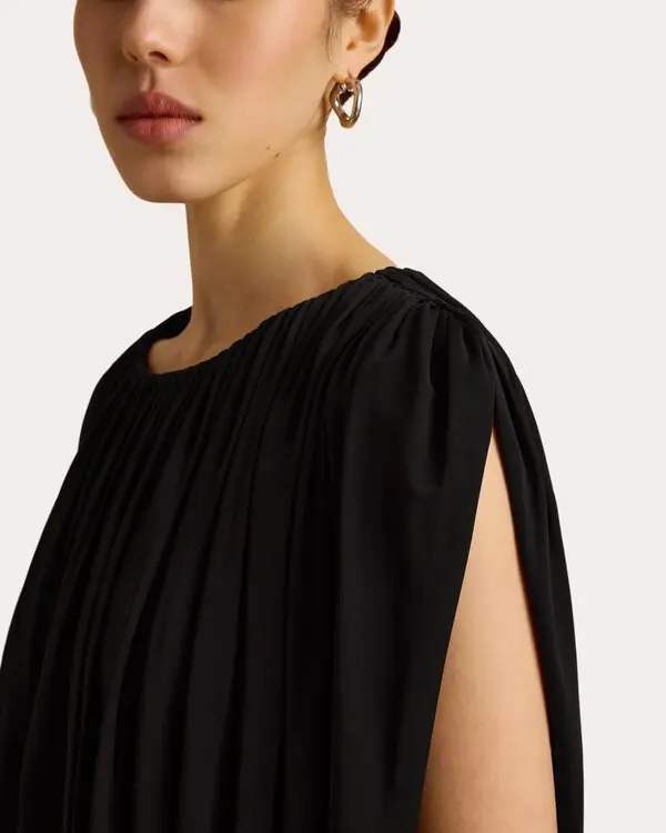 Marina Moscone Jersey Gathered Drape Asymmetric Crop Top - Black