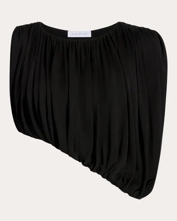 Marina Moscone Jersey Gathered Drape Asymmetric Crop Top - Black