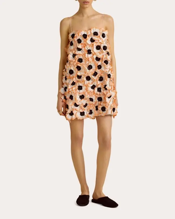 Marina Moscone Floral Appliqué Crepe Mini Dress