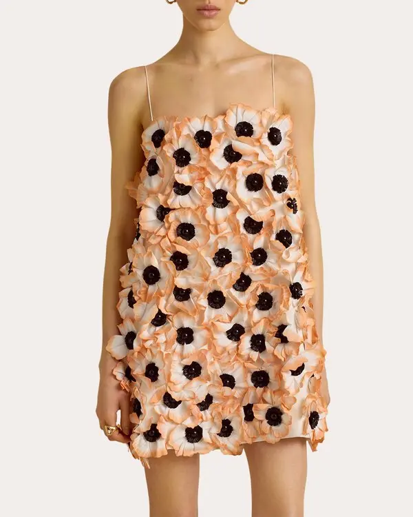 Marina Moscone Floral Appliqué Crepe Mini Dress