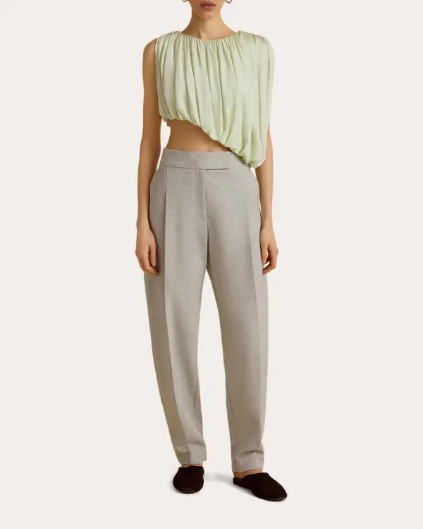Marina Moscone Jersey Gathered Drape Asymmetric Crop Top - Green