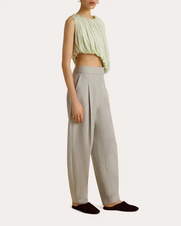 Marina Moscone Jersey Gathered Drape Asymmetric Crop Top - Green