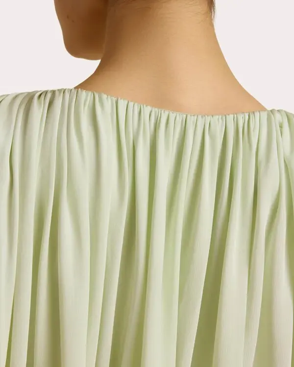 Marina Moscone Jersey Gathered Drape Asymmetric Crop Top - Green