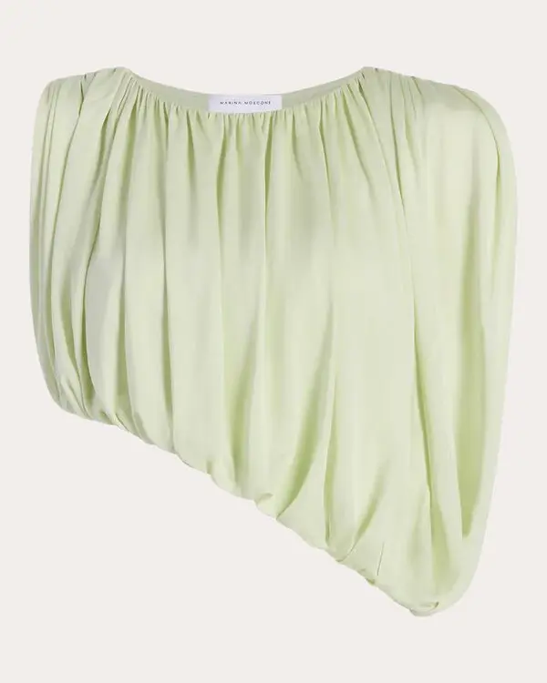 Marina Moscone Jersey Gathered Drape Asymmetric Crop Top - Green